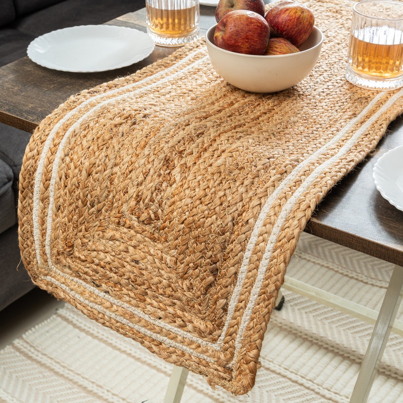 Reversible Jute Braided Table Runner: Eco-friendly Farmhouse Decor ...