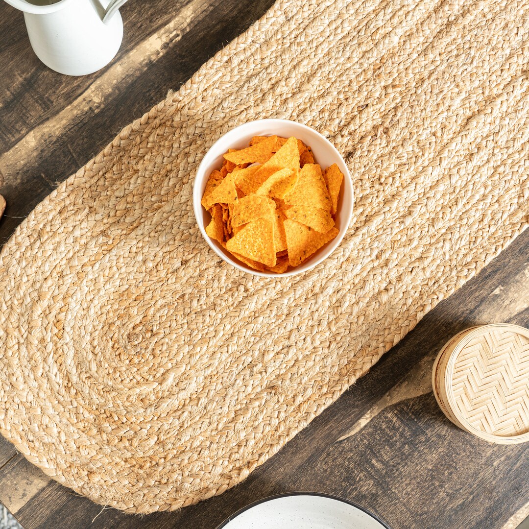 Reversible Jute Braided Table Runner, Farmhouse , Natural Jute Braided Table Runner, Organic Eco ...