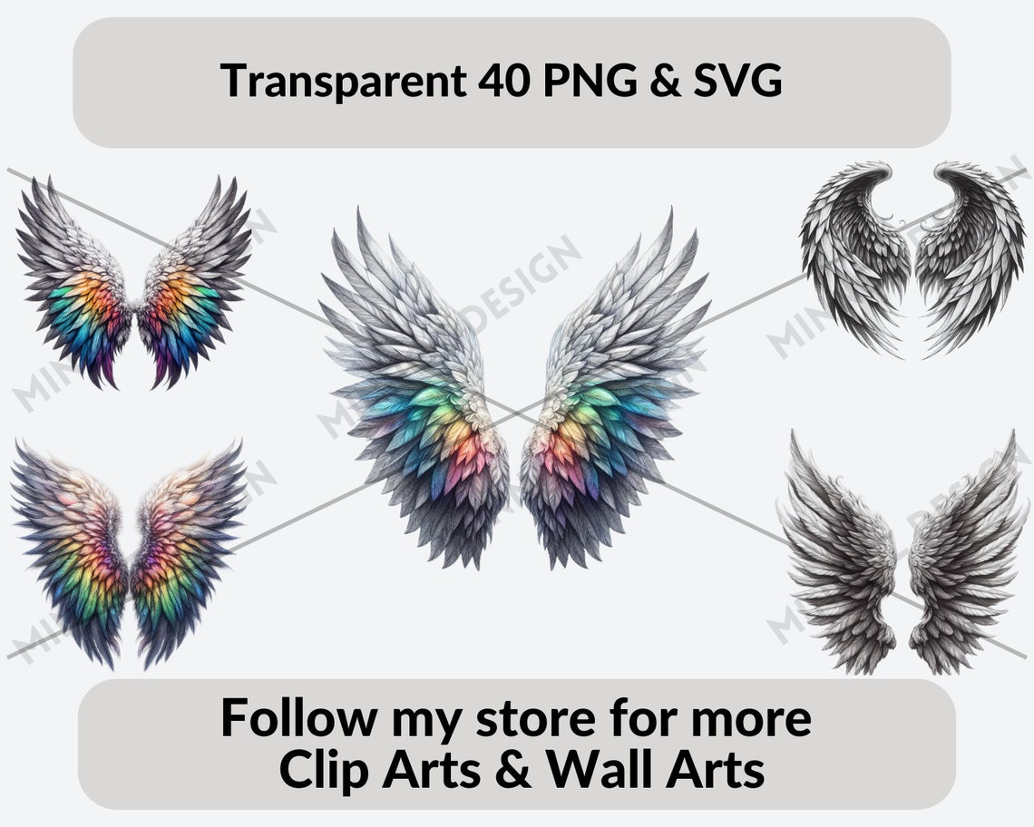 40 Angel Wings, Clipart Bundle, Wings SVG PNG, Sublimation Svg Png ...