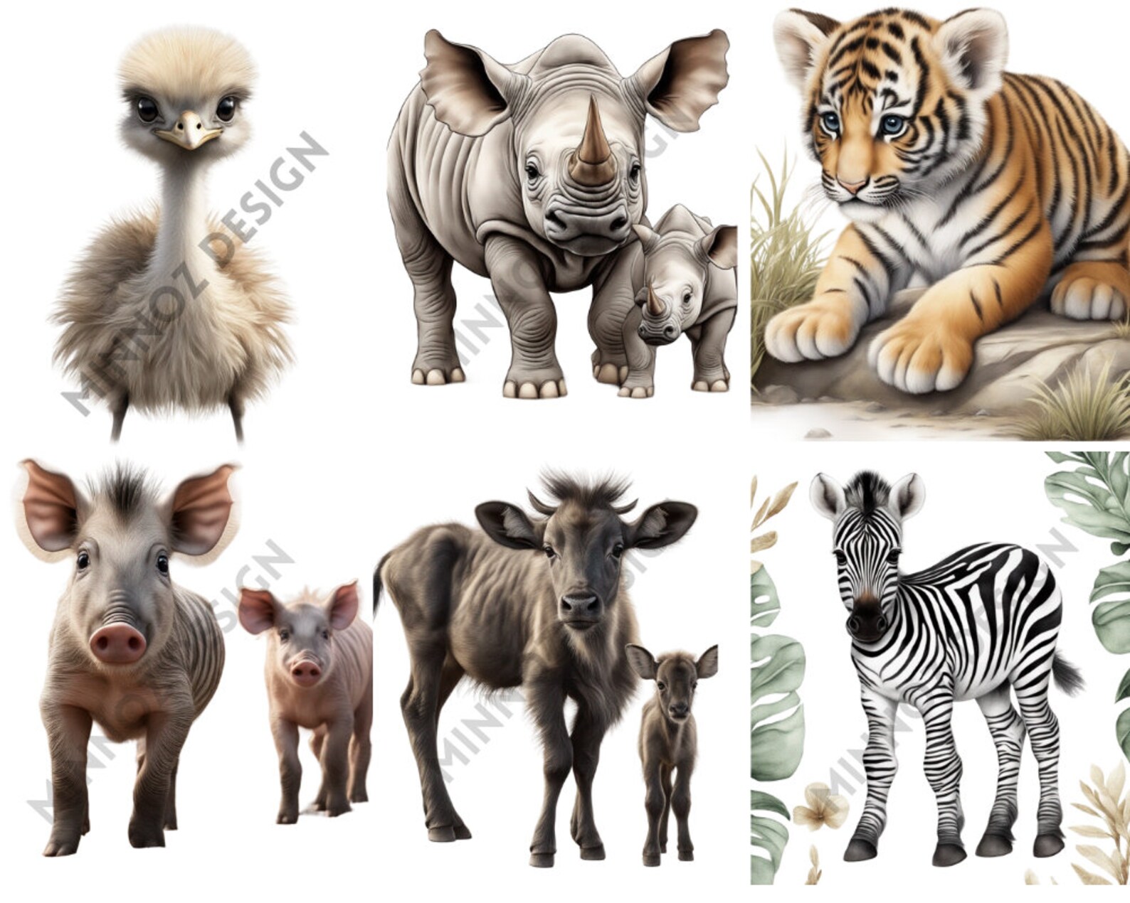 100 Safari Baby Animals 3D Watercolor Clipart Cute Baby - Etsy