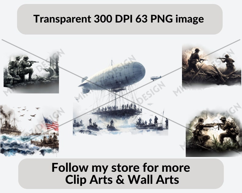 Watercolor World War 2 Epic Scenes Clipart, WW2 PNG, Army Sublimation ...
