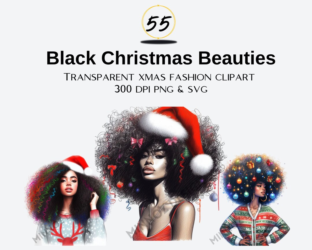Christmas Afro Girl Clipart SVG, Christmas Black Girl PNG, Xmas Clipart ...