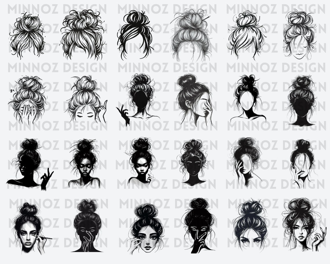 Messy Bun Svg Png AI Dxf Eps Bundle, Afro Lady Messy Bun, Afro Mom Life ...