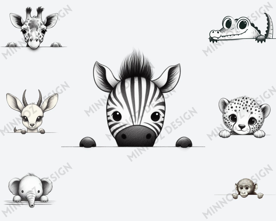 Safari Animals Peeking SVG Clipart Pack, Instant Download, Commercial ...