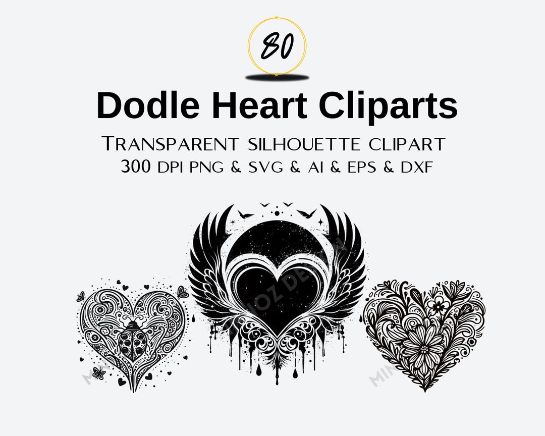 Floral Heart Bundel SVG PNG AI Dxf Eps, Heart Doodle Svg, Heart Svg Cut ...