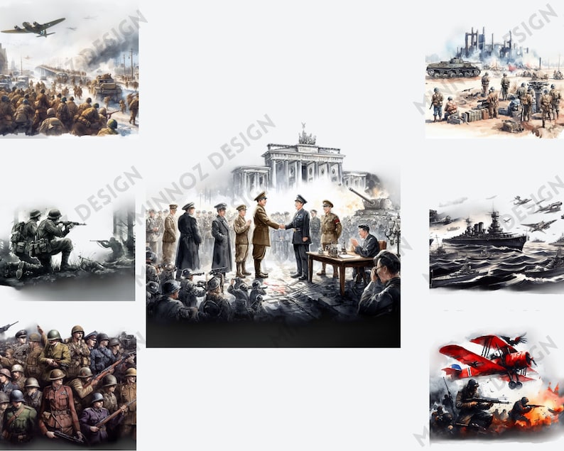 Watercolor World War 2 Epic Scenes Clipart, WW2 PNG, Army Sublimation ...