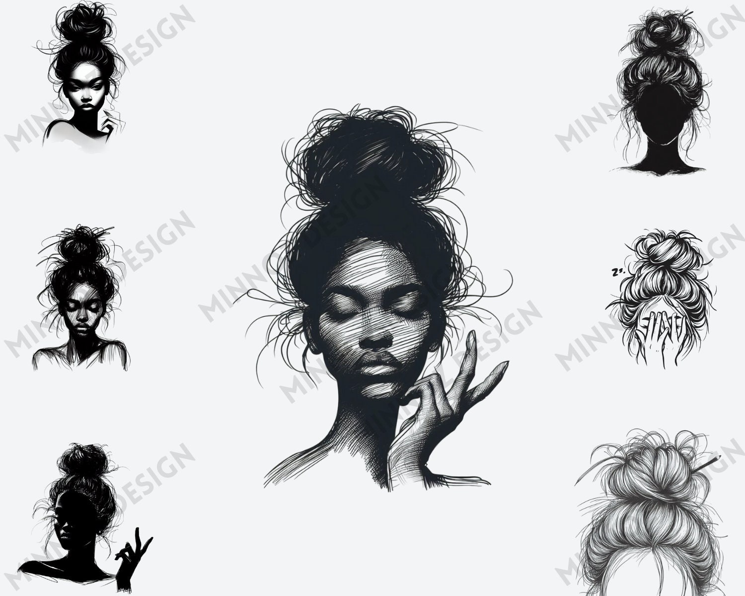 Messy Bun Svg Png AI Dxf Eps Bundle, Afro Lady Messy Bun, Afro Mom Life ...