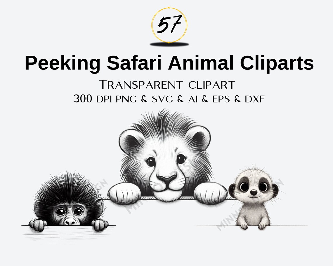 Safari Animals Peeking SVG Clipart Pack, Instant Download, Commercial ...
