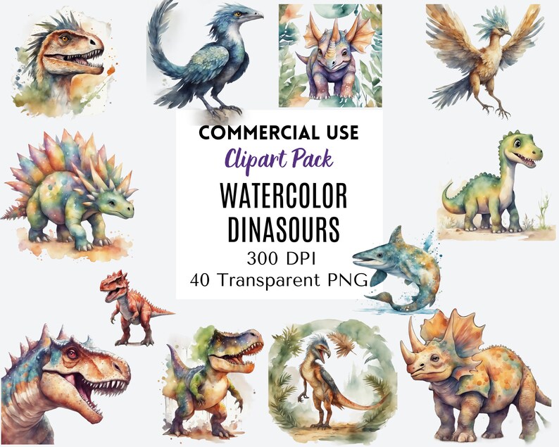 Watercolor Dinosaurs Clipart Bundle 300 DPI High Quality - Etsy