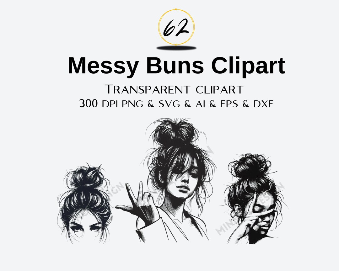 Messy Bun Svg Png AI Dxf Eps Bundle, Afro Lady Messy Bun, Afro Mom Life ...