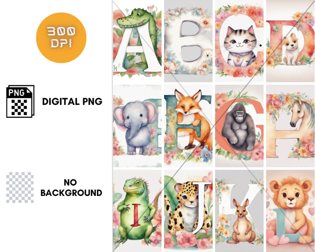 A to Z Watercolor Baby Animal Alphabet Clipart for Childrens - Etsy