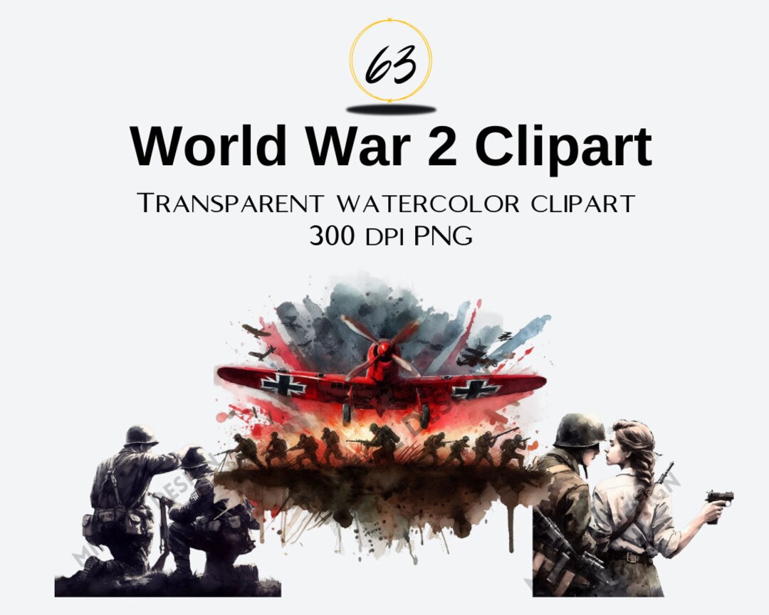 Watercolor World War 2 Epic Scenes Clipart, WW2 PNG, Army Sublimation ...