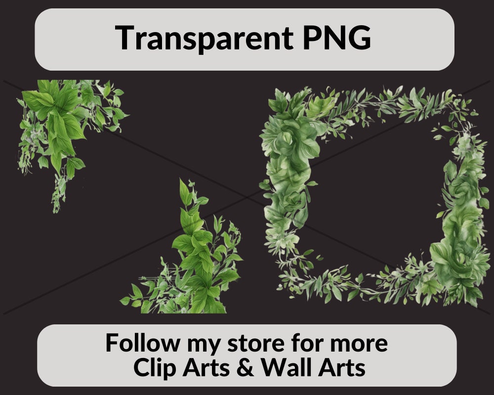 Greenery Frames Borders Transparent PNG Clipart Green Leaves Branches ...