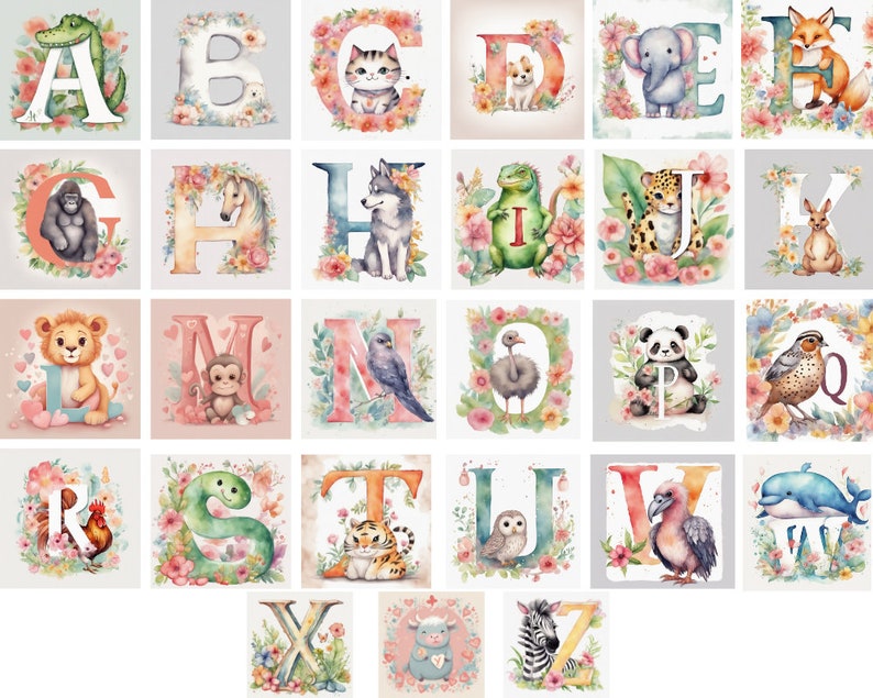 A to Z Watercolor Baby Animal Alphabet | Clipart for Childrens ...