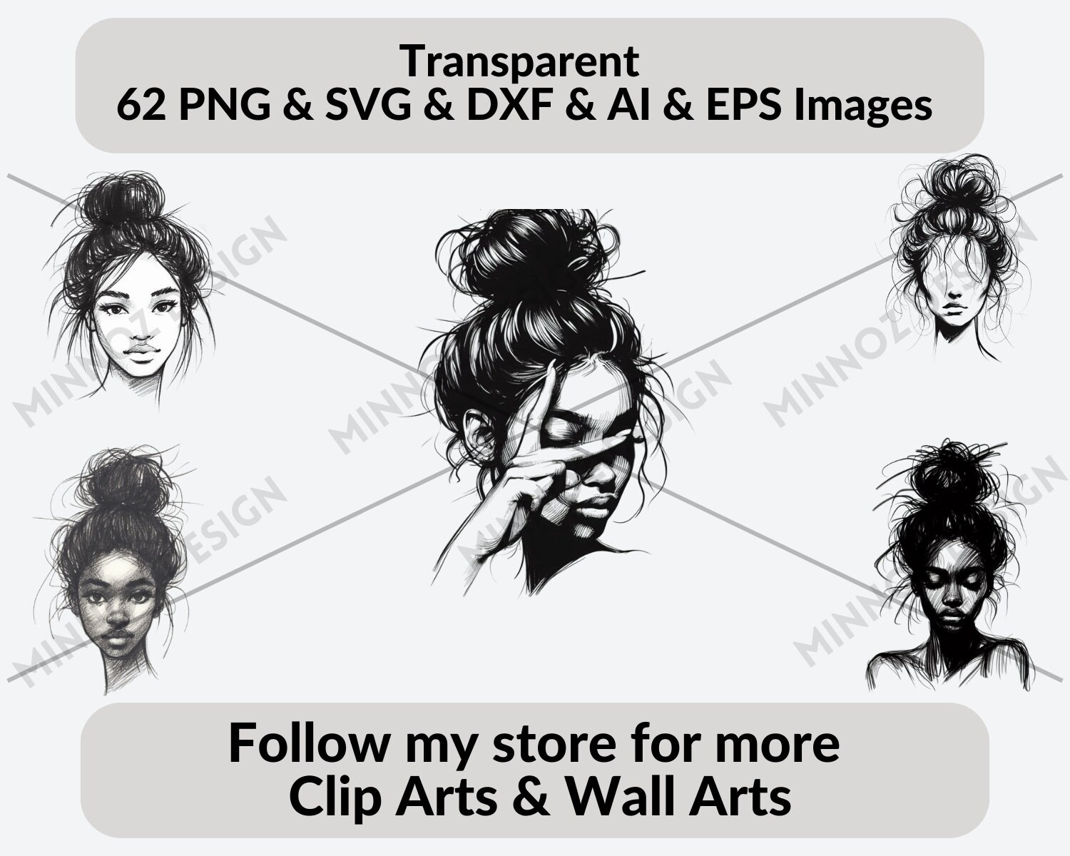 Messy Bun Svg Png AI Dxf Eps Bundle, Afro Lady Messy Bun, Afro Mom Life ...