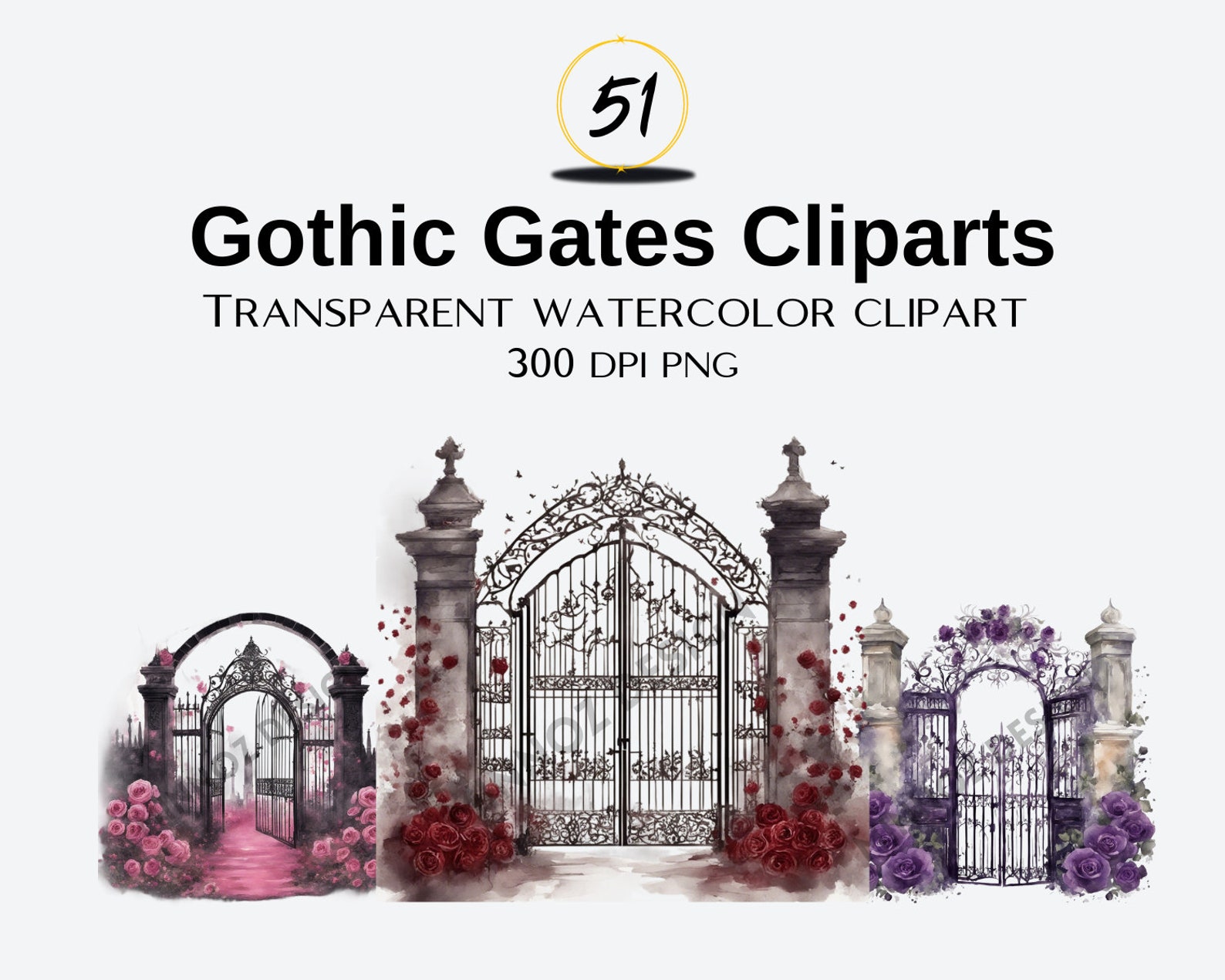 Gothic Gates Clipart, Halloween Clipart, Halloween Png, Mixed Color ...