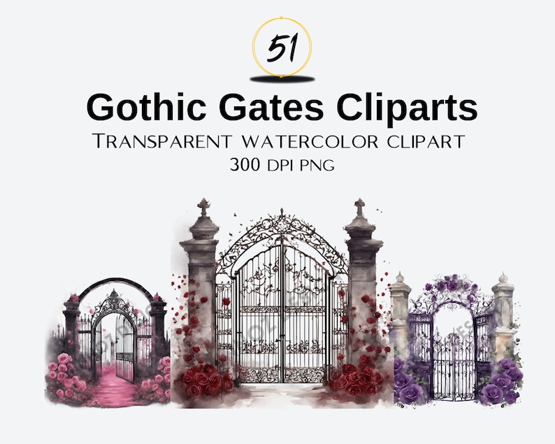 Gothic Gates Clipart, Halloween Clipart, Halloween Png, Mixed Color ...
