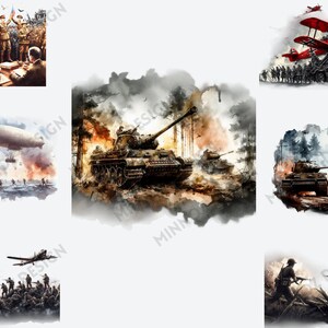 Watercolor World War 2 Epic Scenes Clipart, WW2 PNG, Army Sublimation ...