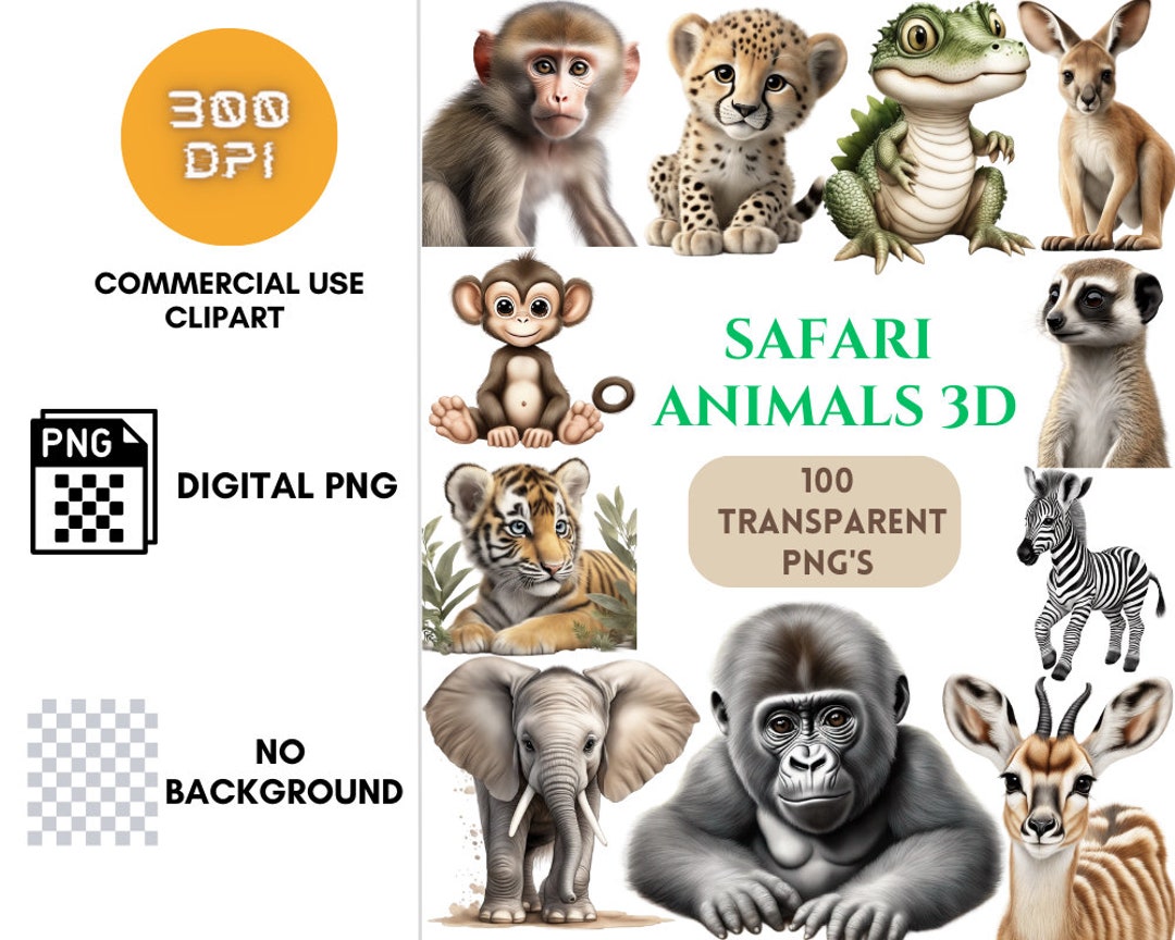 100 Safari Baby Animals 3D Watercolor Clipart Cute Baby - Etsy