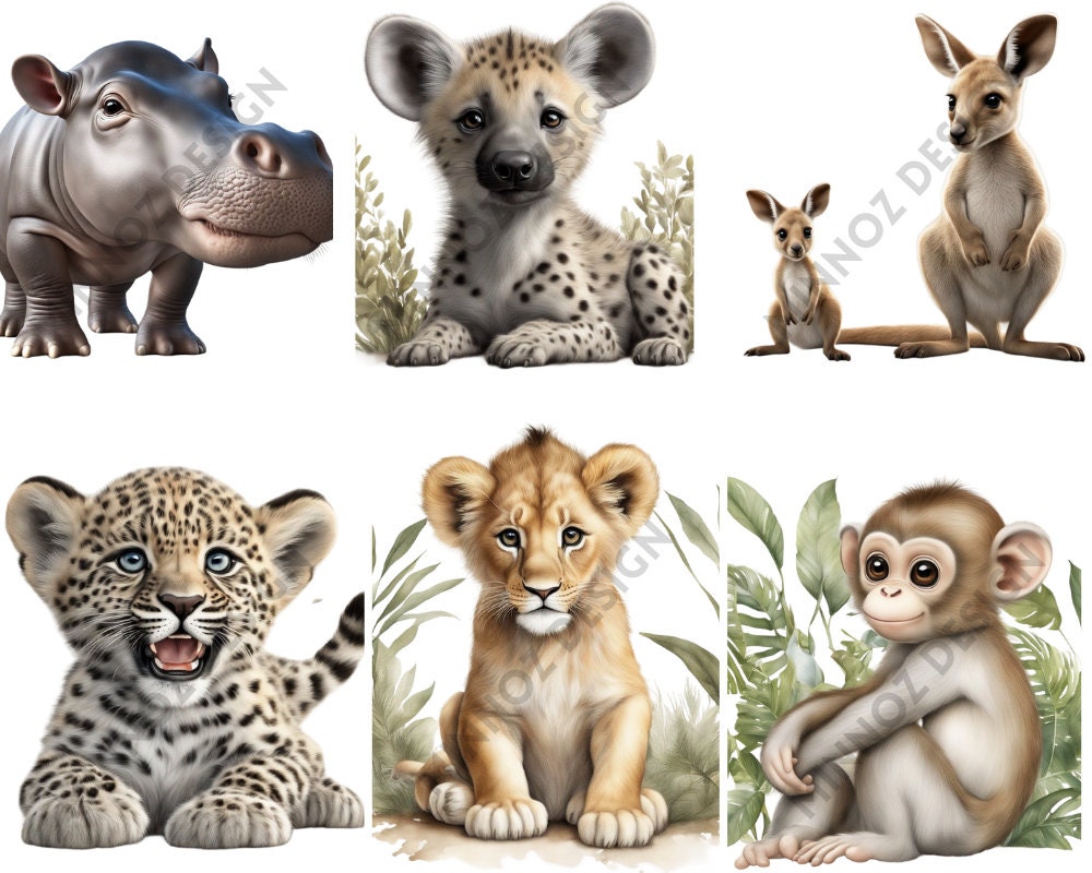100 Safari Baby Animals 3D Watercolor Clipart Cute Baby - Etsy
