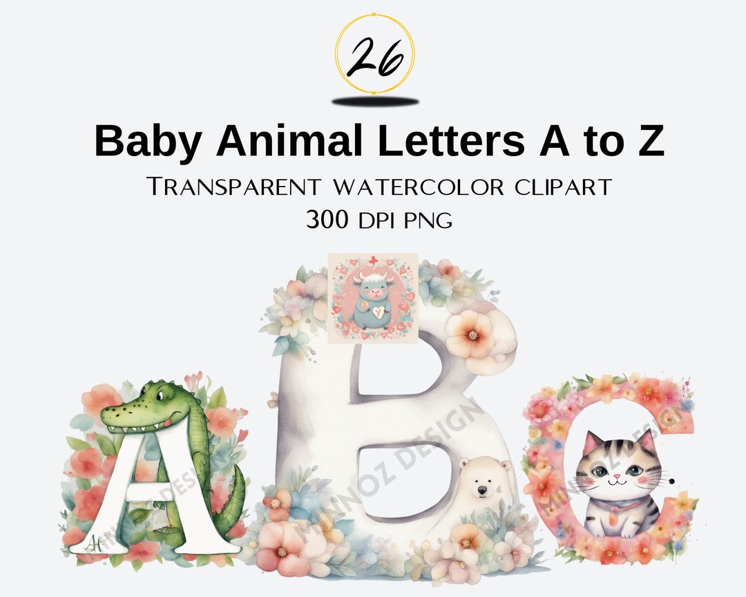 A to Z Watercolor Baby Animal Alphabet | Clipart for Childrens ...