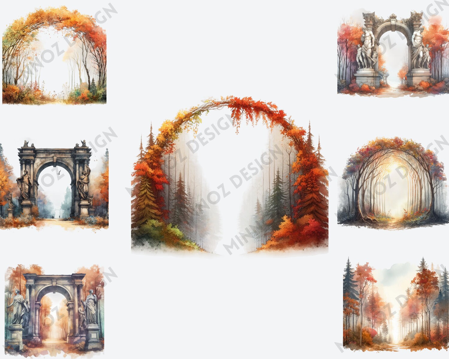 Watercolor Fall Arch Clipart Bundle, SVG PNG AI Dxf Eps Clipart ...