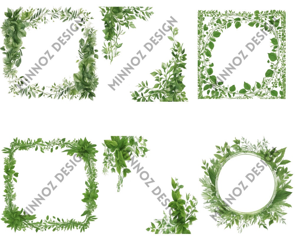 Greenery Frames Borders Transparent PNG Clipart Green Leaves Branches ...