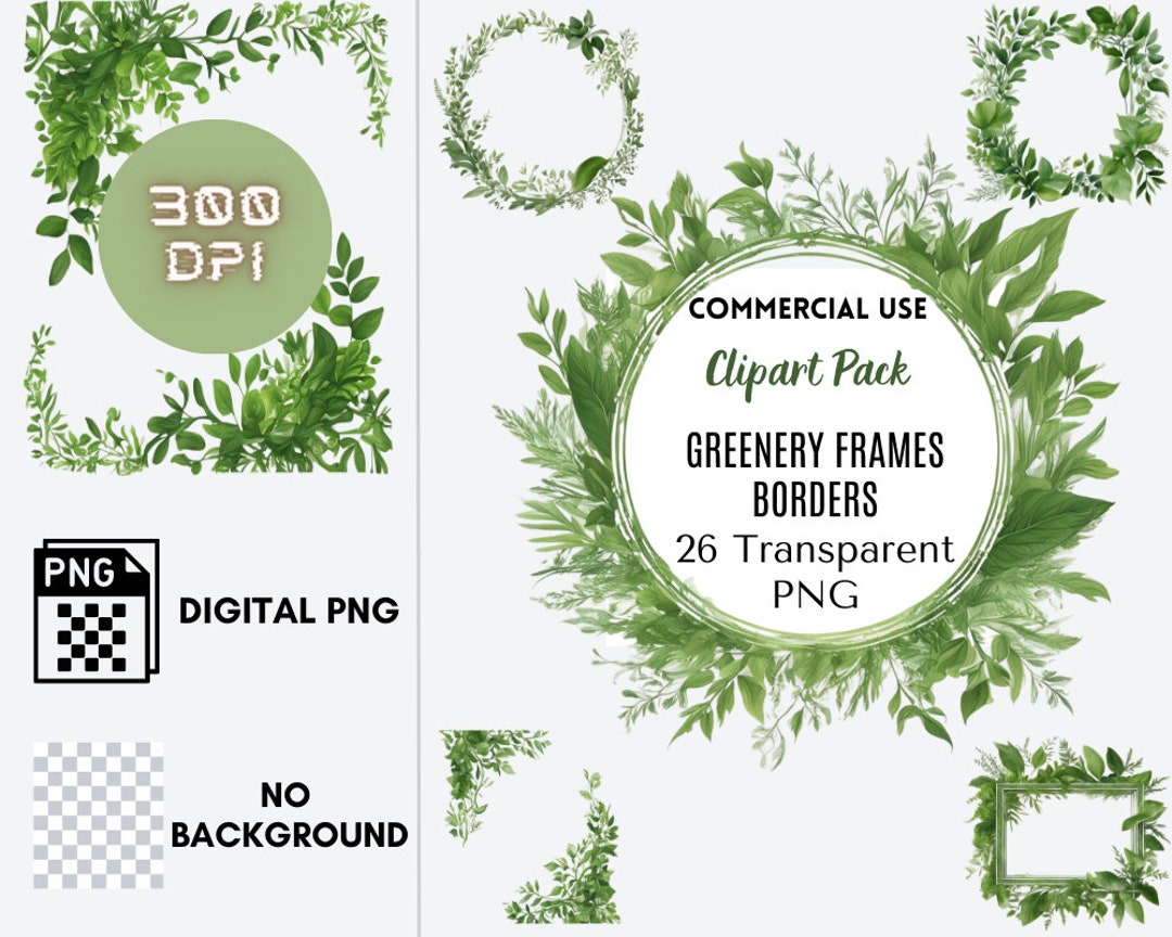 Greenery Frames Borders Transparent PNG Clipart | Green Leaves Branches ...