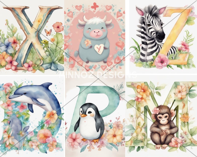 A to Z Watercolor Baby Animal Alphabet | Clipart for Childrens ...