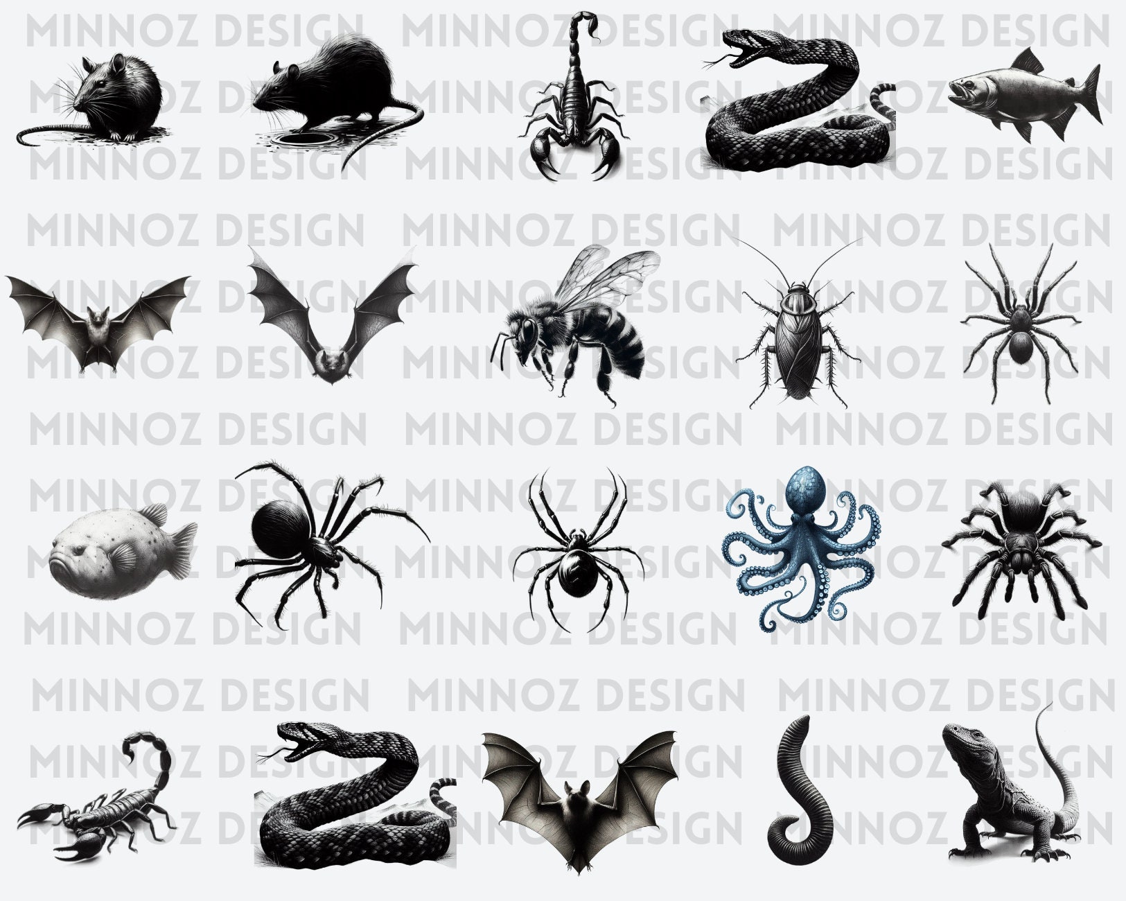 Scary Creatures SVG PNG Bundle, Scary Animals SVG, Tarantula, Bat ...