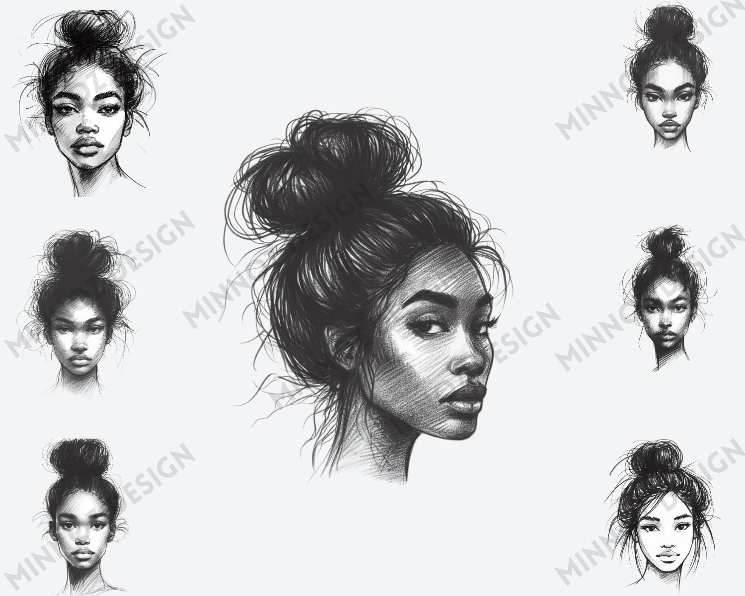 Messy Bun Svg Png AI Dxf Eps Bundle, Afro Lady Messy Bun, Afro Mom Life ...