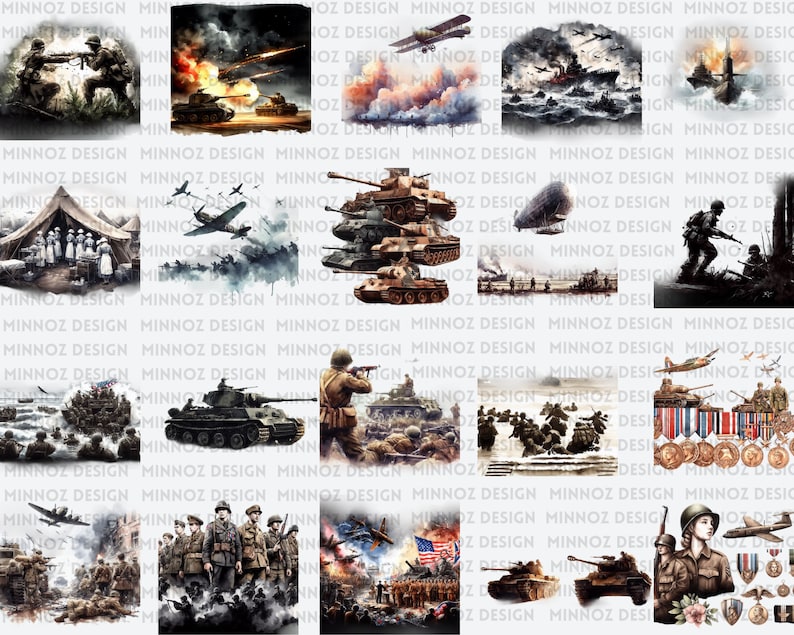 Watercolor World War 2 Epic Scenes Clipart, WW2 PNG, Army Sublimation ...