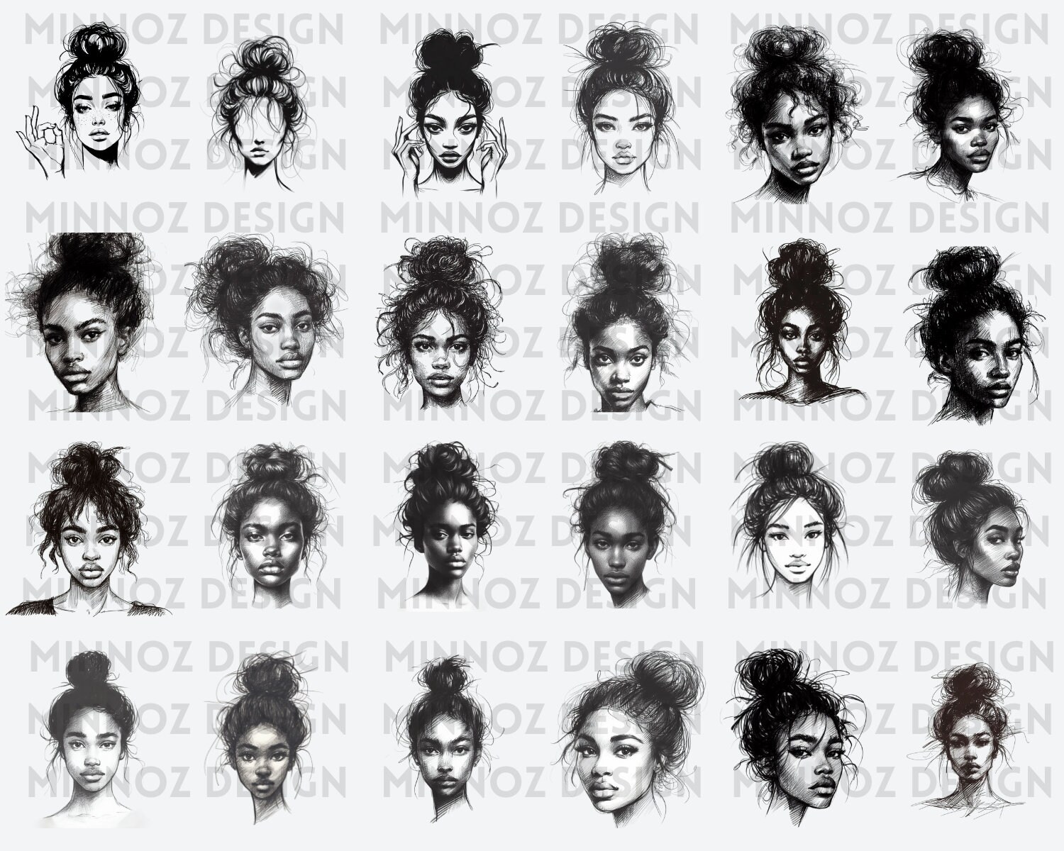 Messy Bun Svg Png AI Dxf Eps Bundle, Afro Lady Messy Bun, Afro Mom Life ...