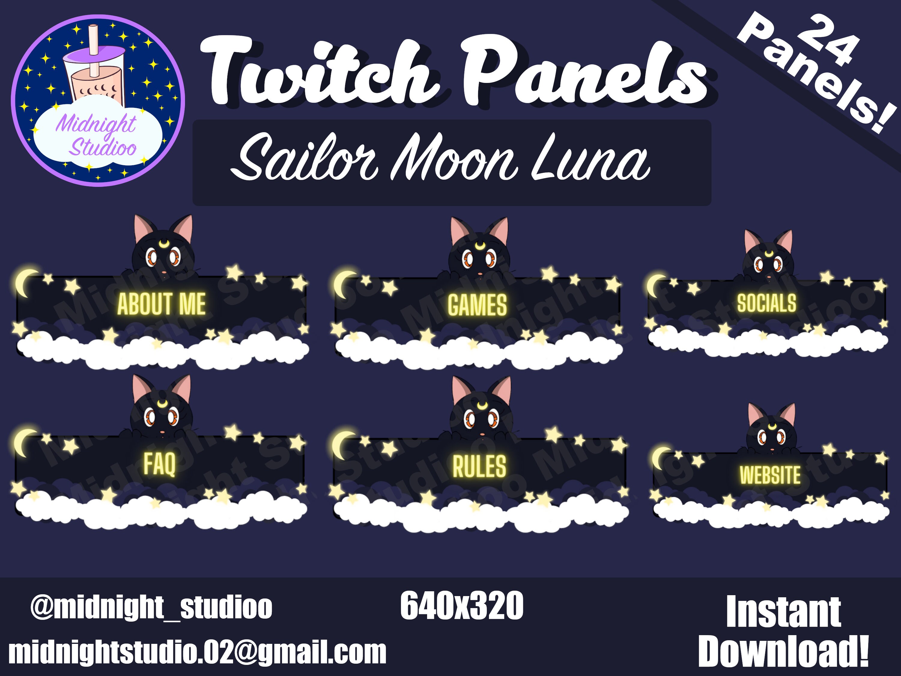 Sailor Moon Luna Twitch Panels Dark Night Panels Cute Panels Custom ...