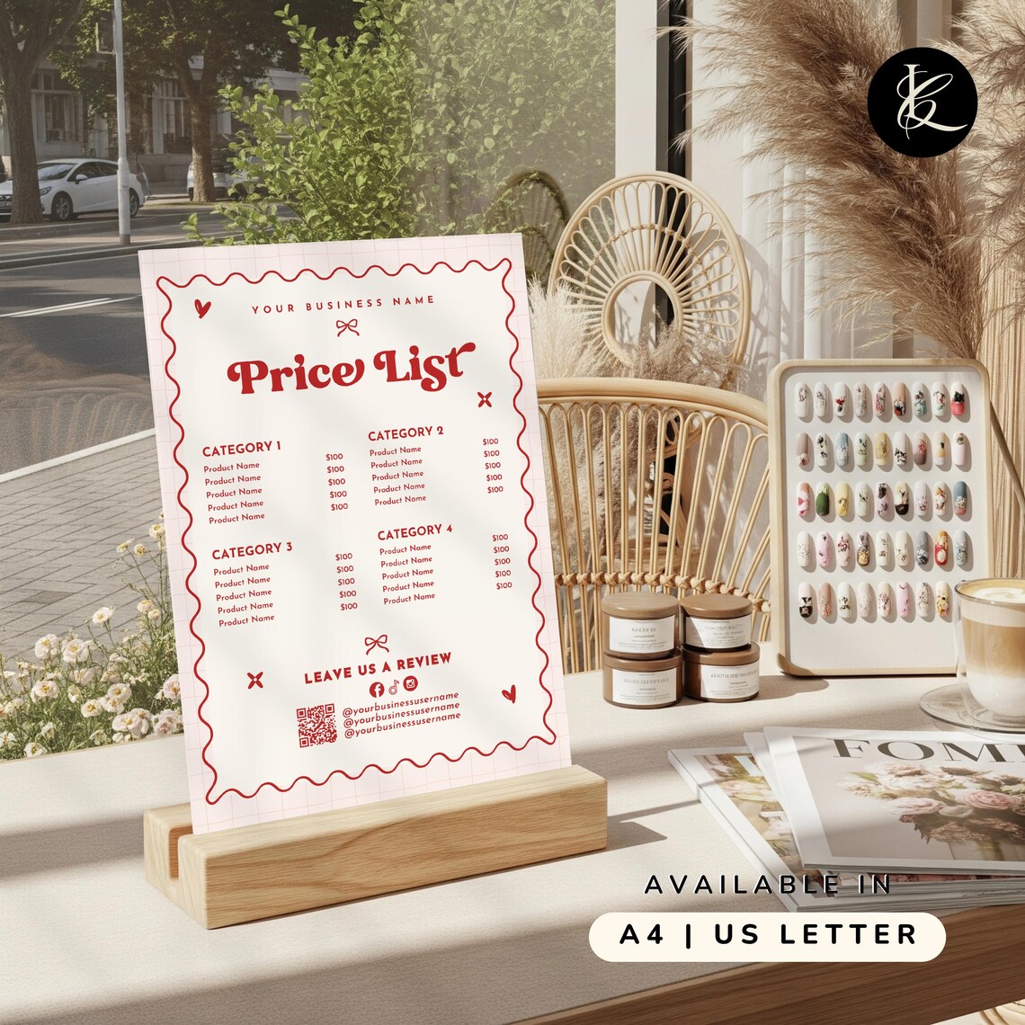 Coquette Price List Display Sign: Retro Pricing Sheet (canva Editable ...