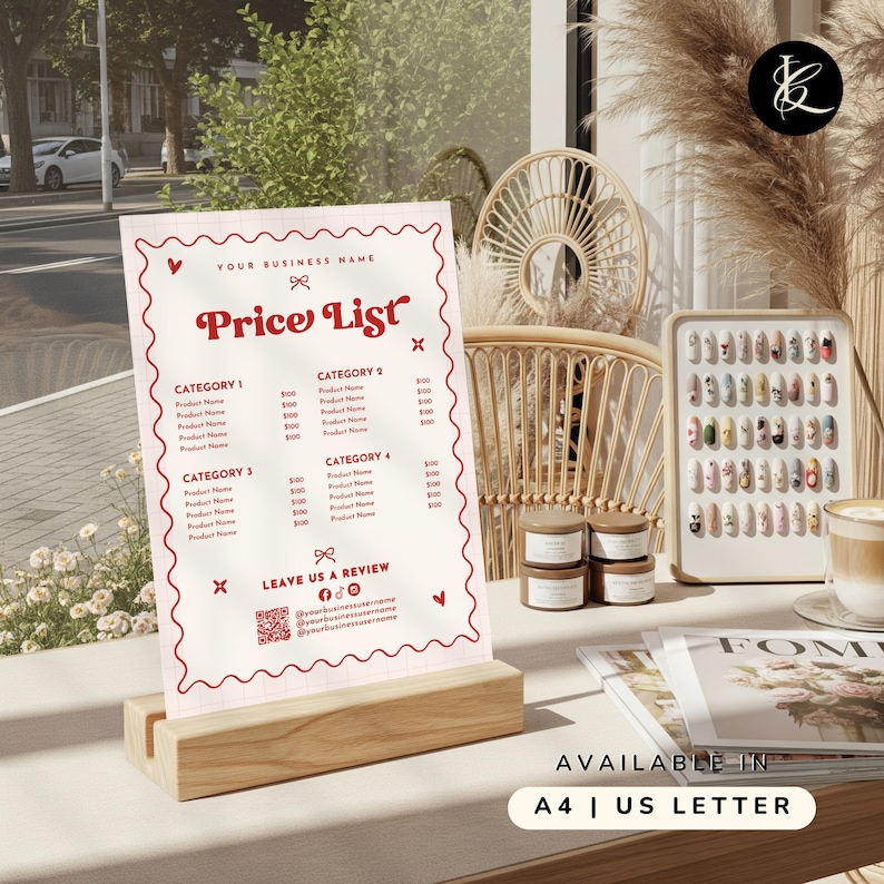 Coquette Price List Display Sign: Retro Pricing Sheet (canva Editable ...