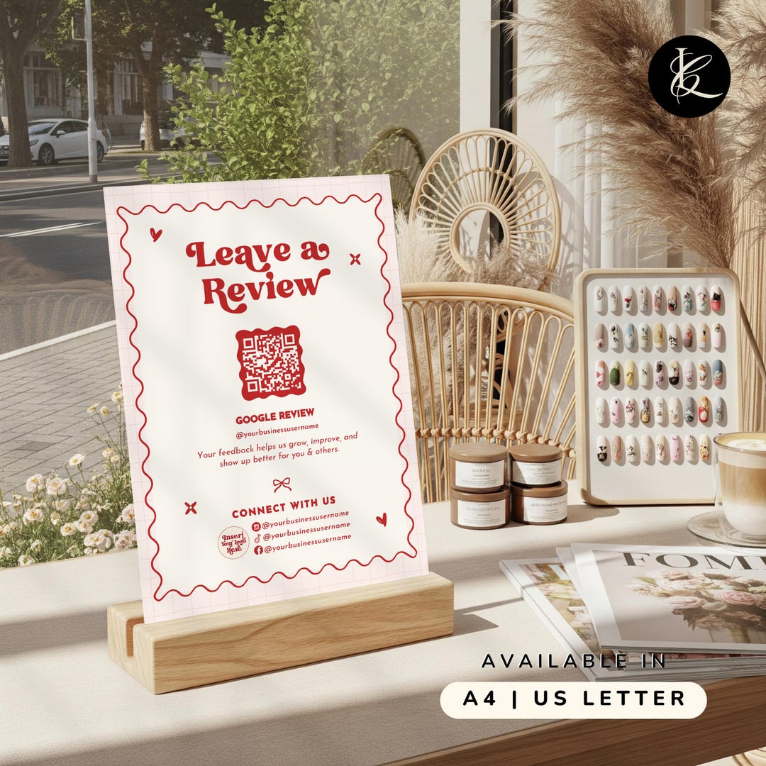 Coquette Leave Review Sign, QR Code Sign Template Editable, Facebook ...