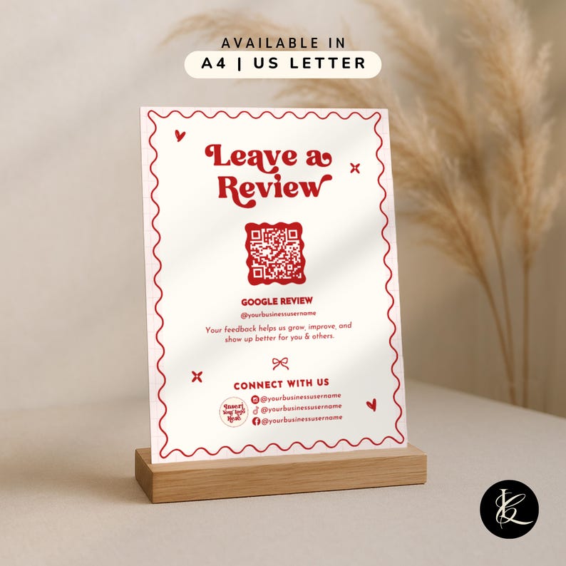 Coquette Leave Review Sign, QR Code Sign Template Editable, Facebook ...