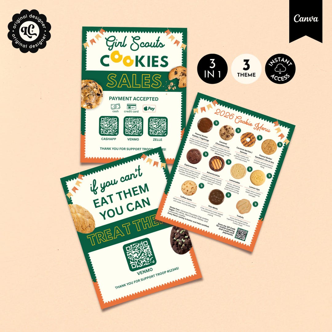 Girl Scout Cookies 2026 Menu Price List Sign QR Code Scan to Pay ...