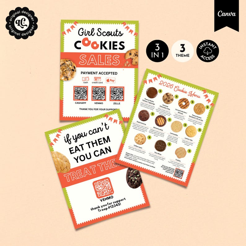 Girl Scout Cookies 2026 Menu Price List Sign QR Code Scan to Pay ...
