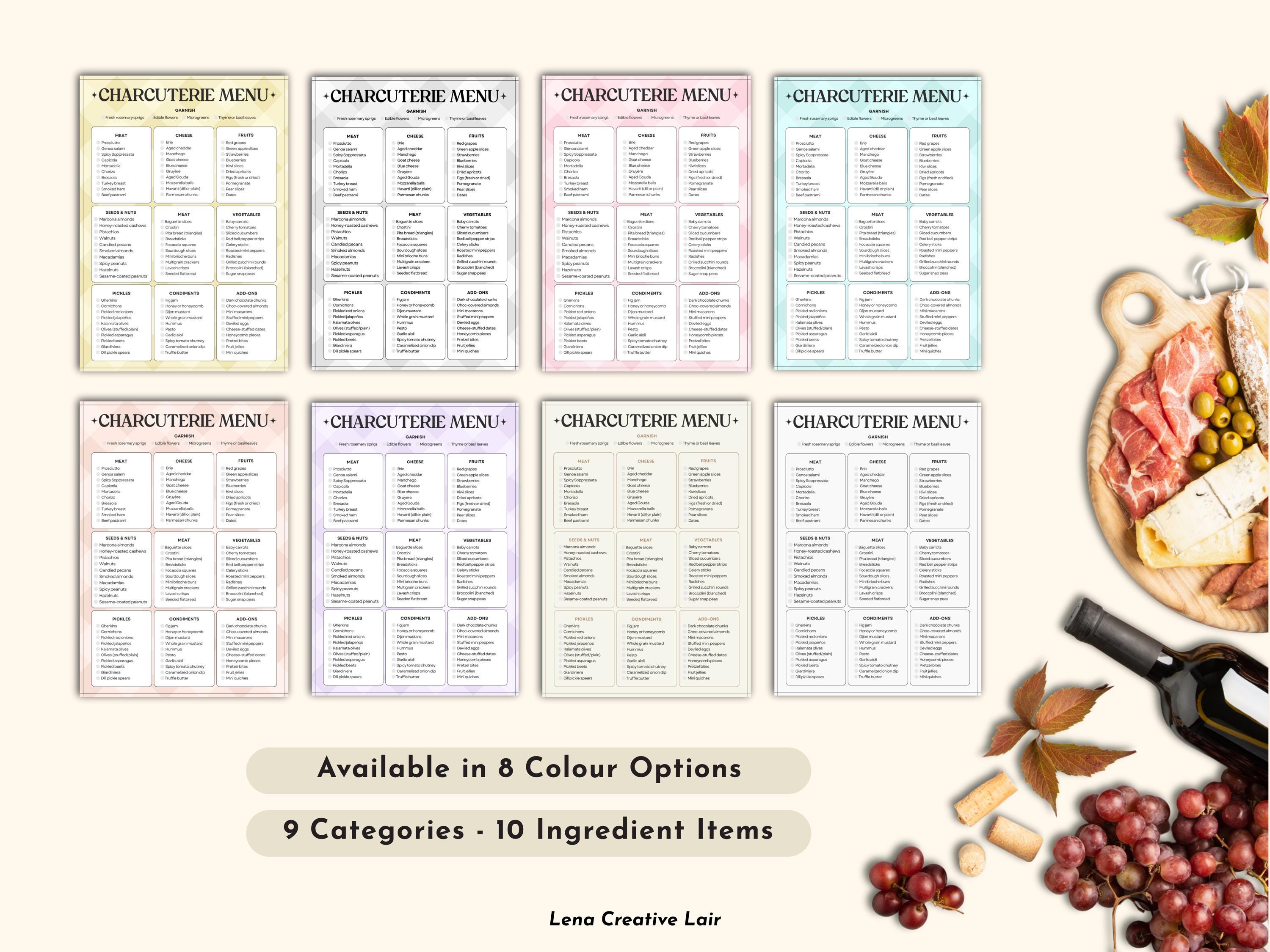 Charcuterie Menu, Grazing Table Order Catering Menu, Cheese Board Menu ...