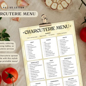 Charcuterie Menu, Grazing Table Order Catering Menu, Cheese Board Menu ...