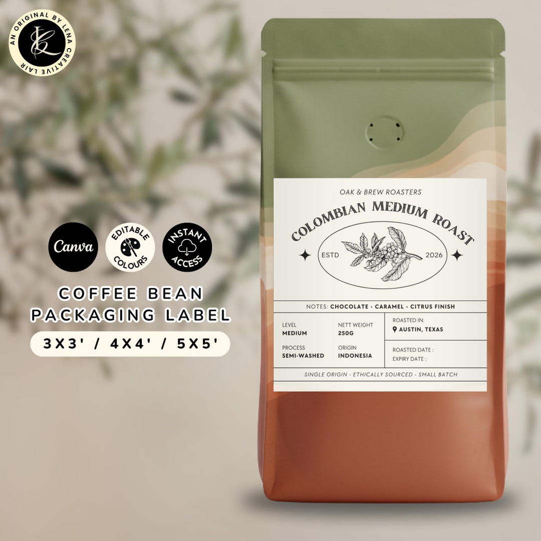 Editable Coffee Beans Label Template for Packaging, Small Batch Roaster ...