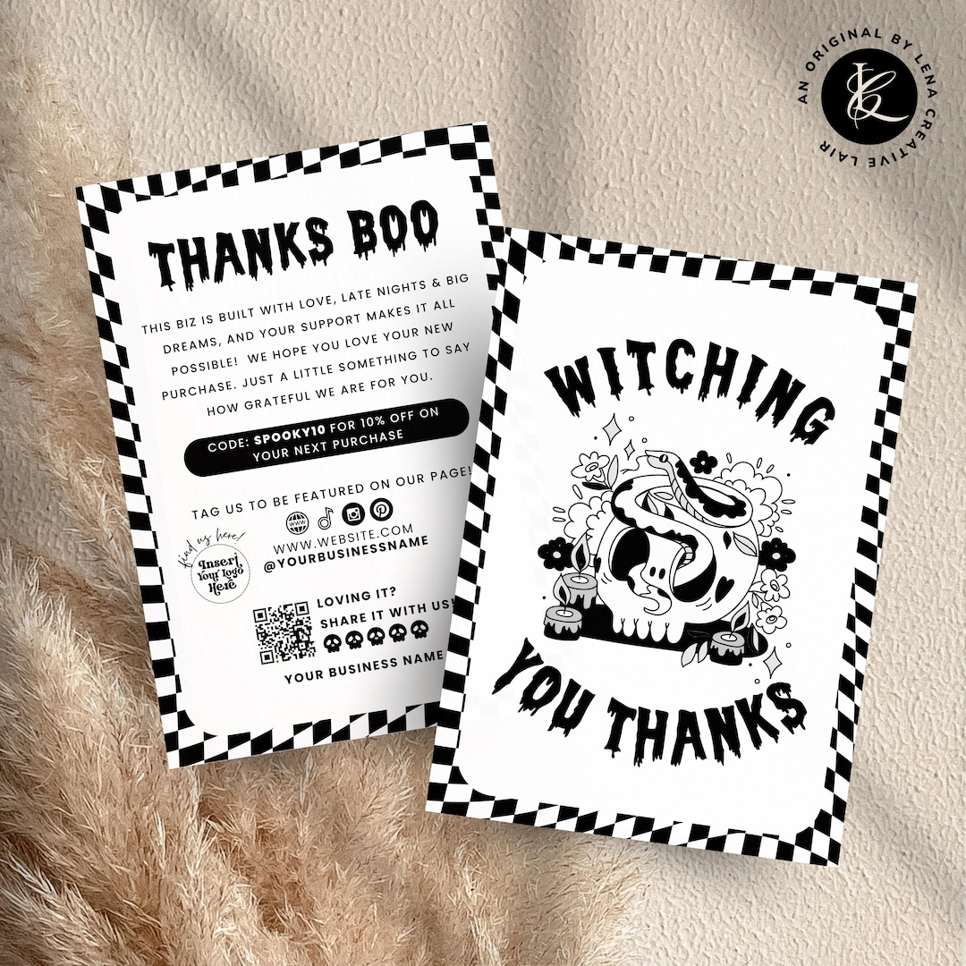 Halloween Thank You Card: Gothic Emo Packaging Insert (digital Canva ...