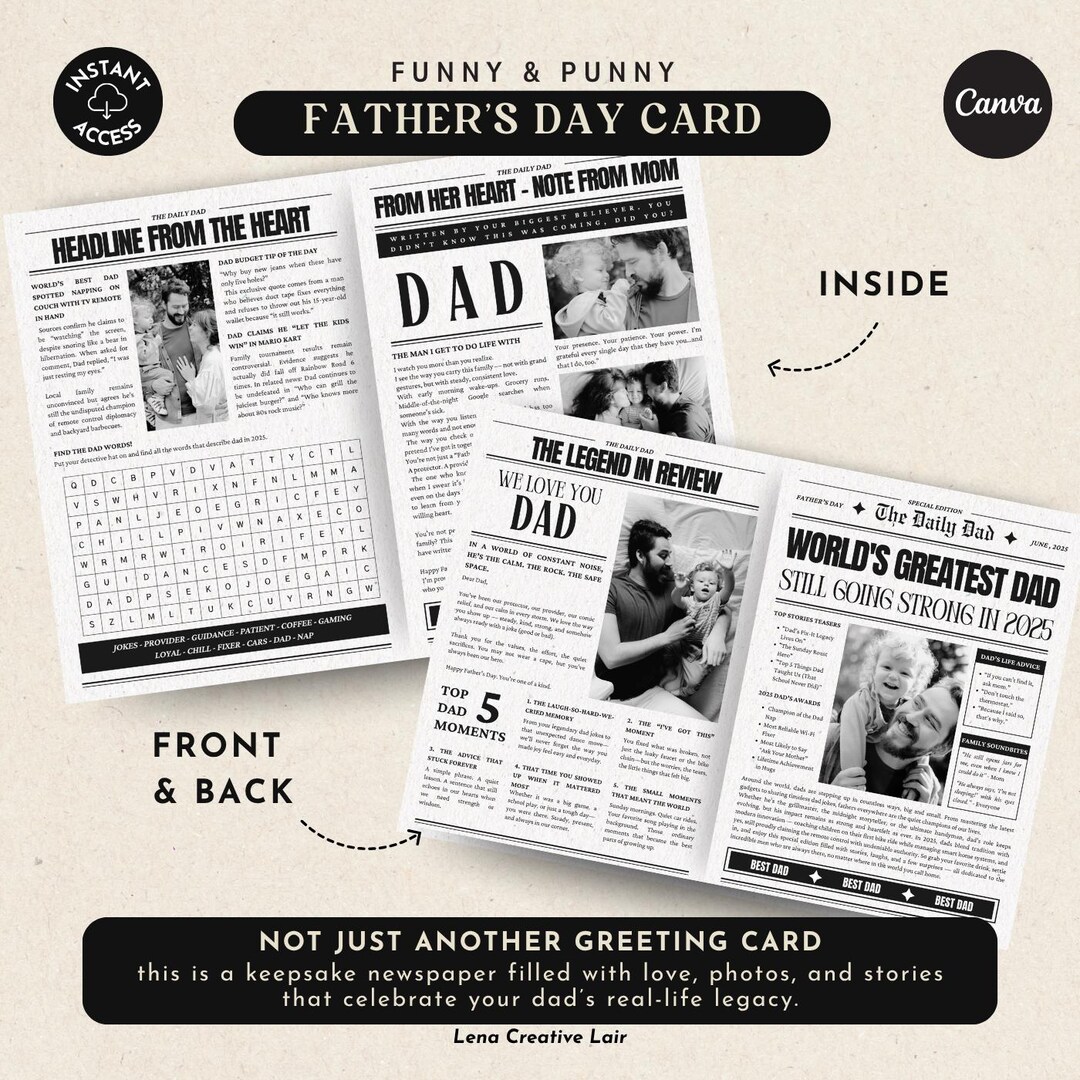Funny Fathers Day Card Newspaper Dad Funny Puns Greeting Card Unique ...