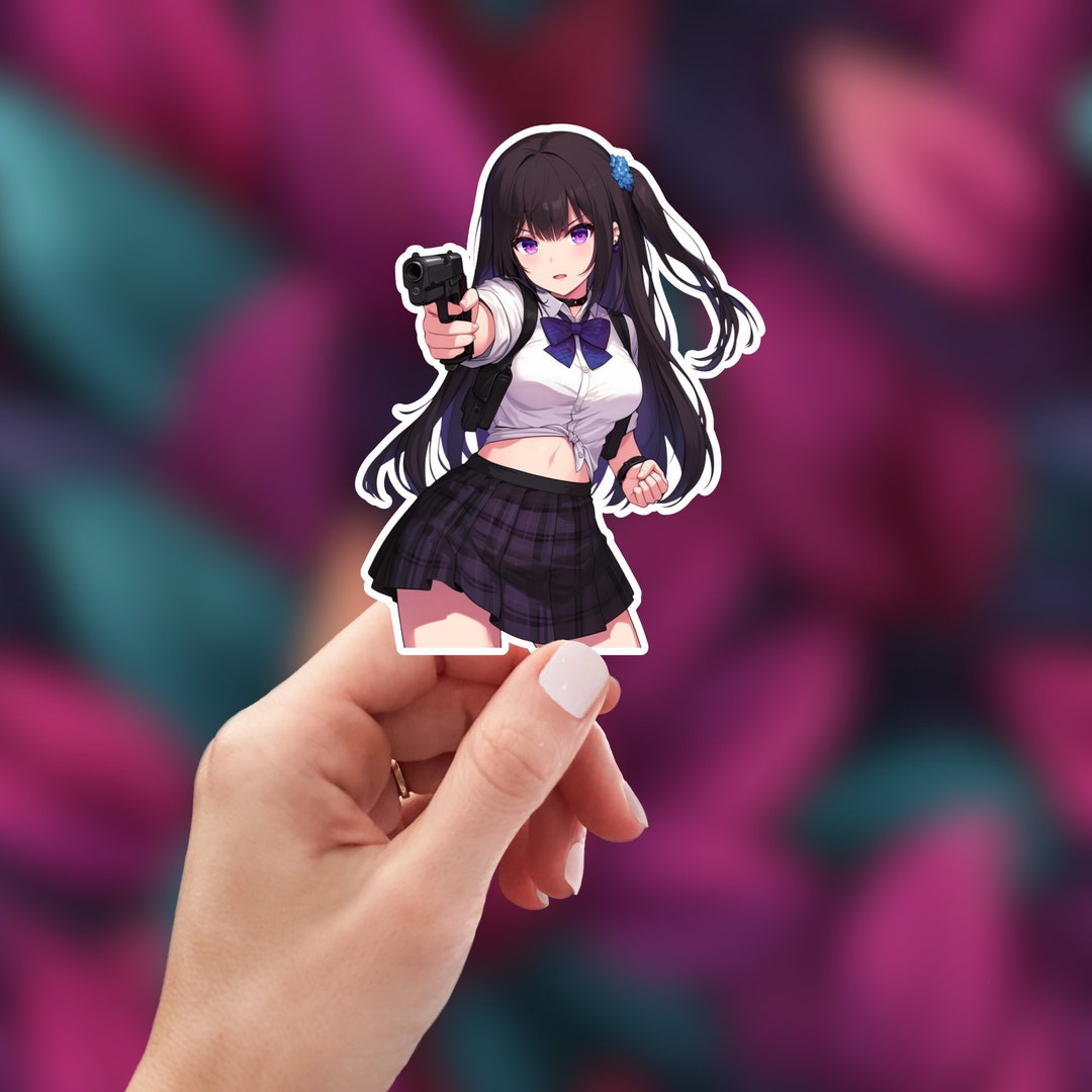 Anime Waifu Decal Vinyl Sticker Holding Gun Ideal for Cars, Laptops ...
