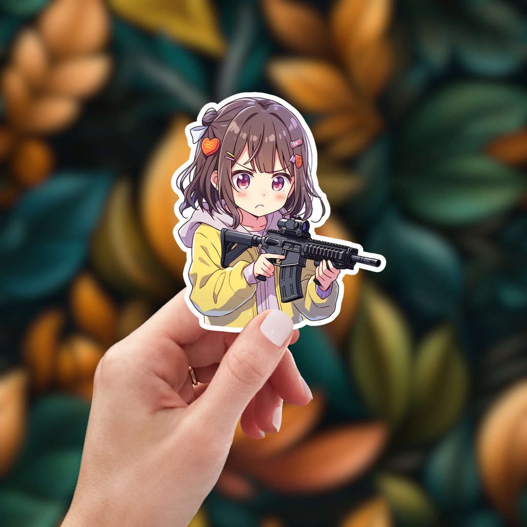 Vinyl Anime Girl Stickers Anime Girl Holding Gun Ideal For Cars Laptops Water Bottles And