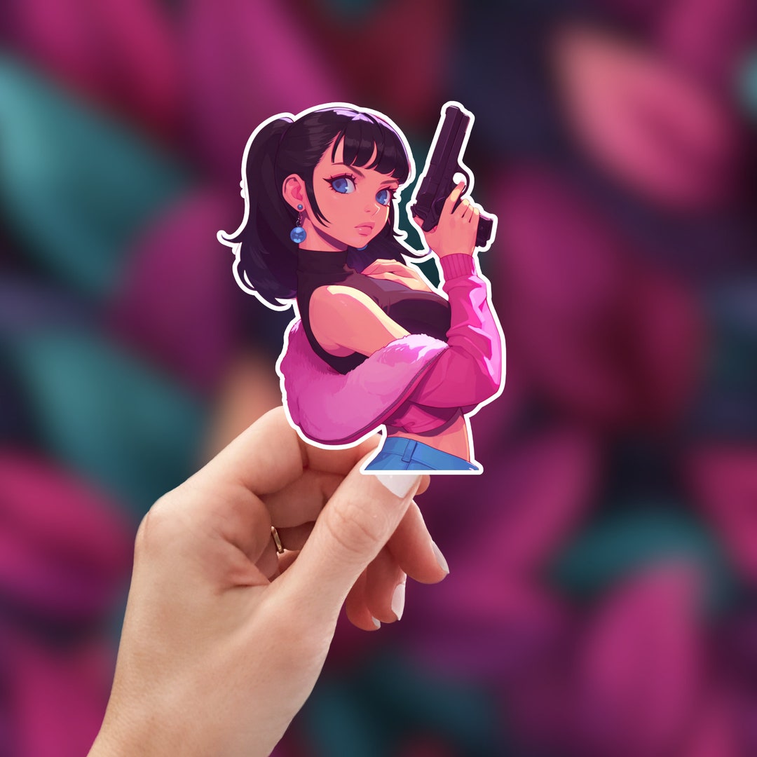 Anime Waifu Decal Vinyl Sticker Holding Gun Ideal for Cars, Laptops ...