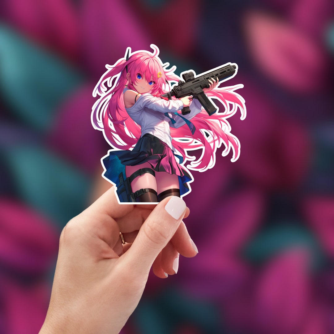 Anime Waifu Decal Vinyl Sticker Holding Gun Ideal for Cars, Laptops ...