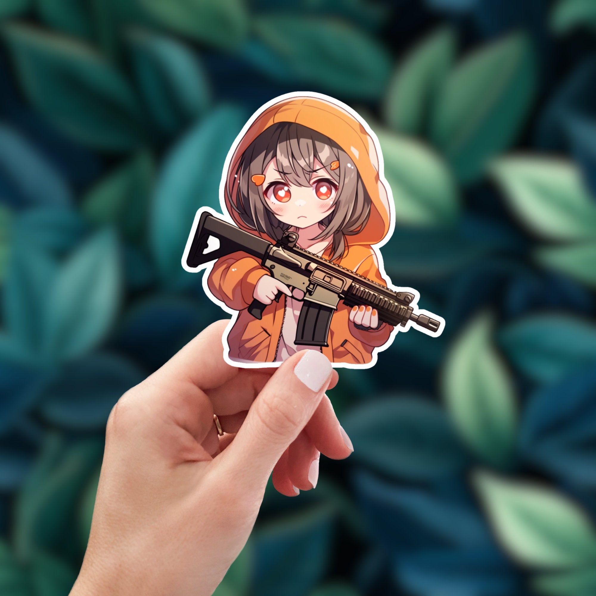 Vinyl Anime Girl Stickers, Anime Girl Holding Gun Ideal for Cars ...